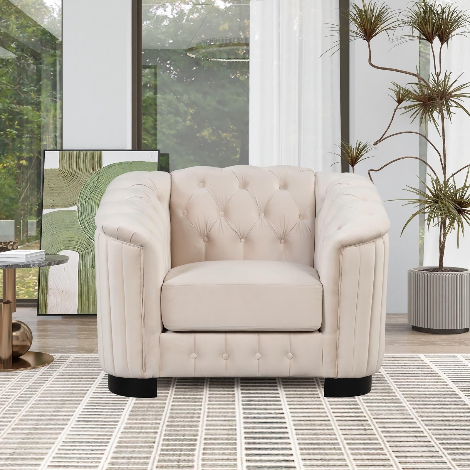 Daesar 41.5" Velvet Upholstered Accent Sofa, Modern Single Sofa Chair with Thick Removable Seat Cushion, Modern Single Couch for Living Room, Bedroom, Or Small Space, Beige