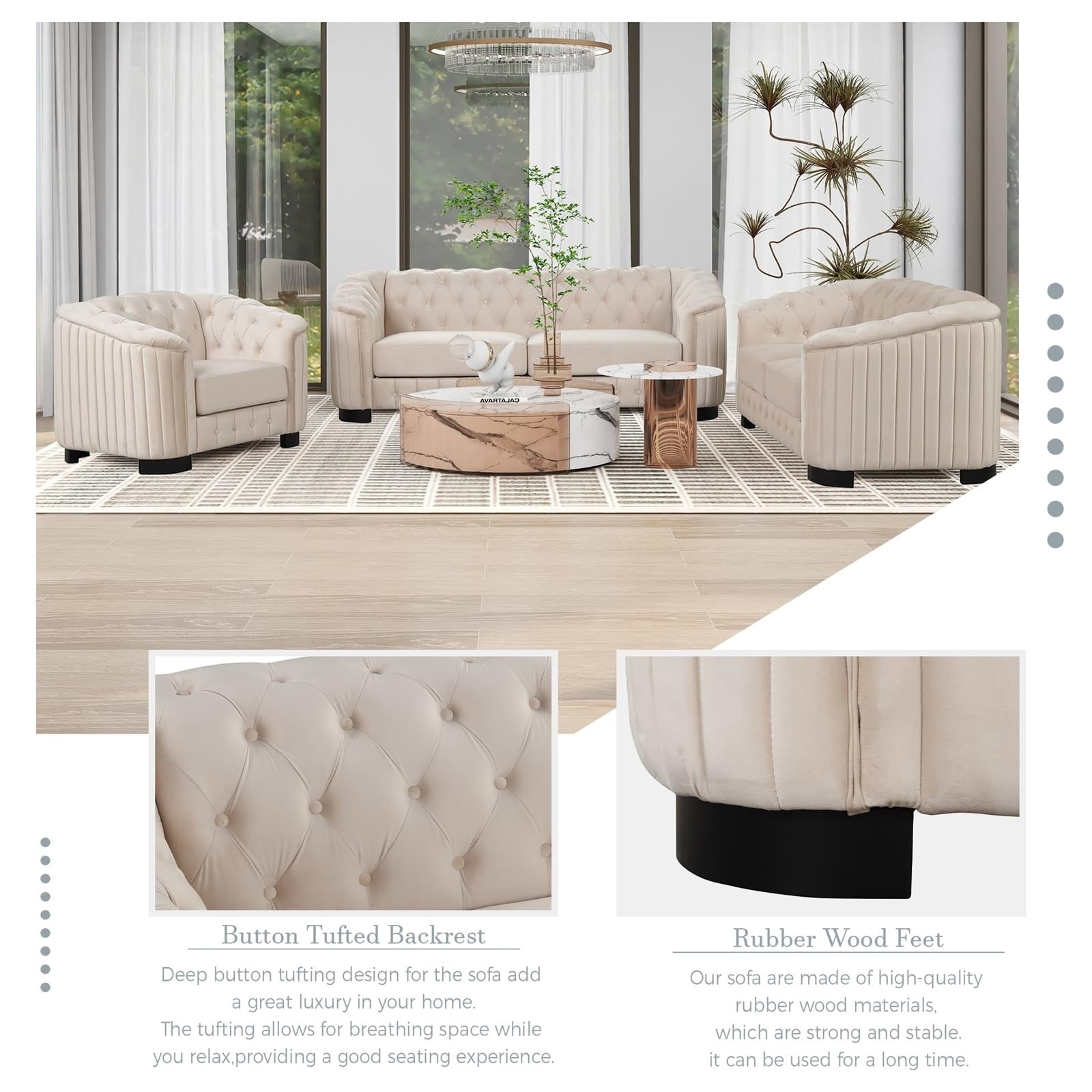 Daesar 41.5" Velvet Upholstered Accent Sofa, Modern Single Sofa Chair with Thick Removable Seat Cushion, Modern Single Couch for Living Room, Bedroom, Or Small Space, Beige