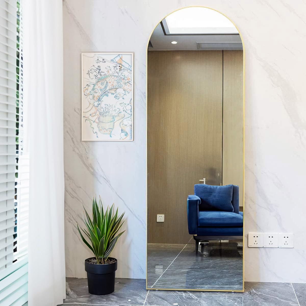 STELSIPLIY Arch Floor Mirror 65"X22",Arch Gold Mirror with Stand Large Floor Mirror,Full Length Mirror Aluminum Frame Modern Simple Home Decor for Living Room Bedroom Cloakroom