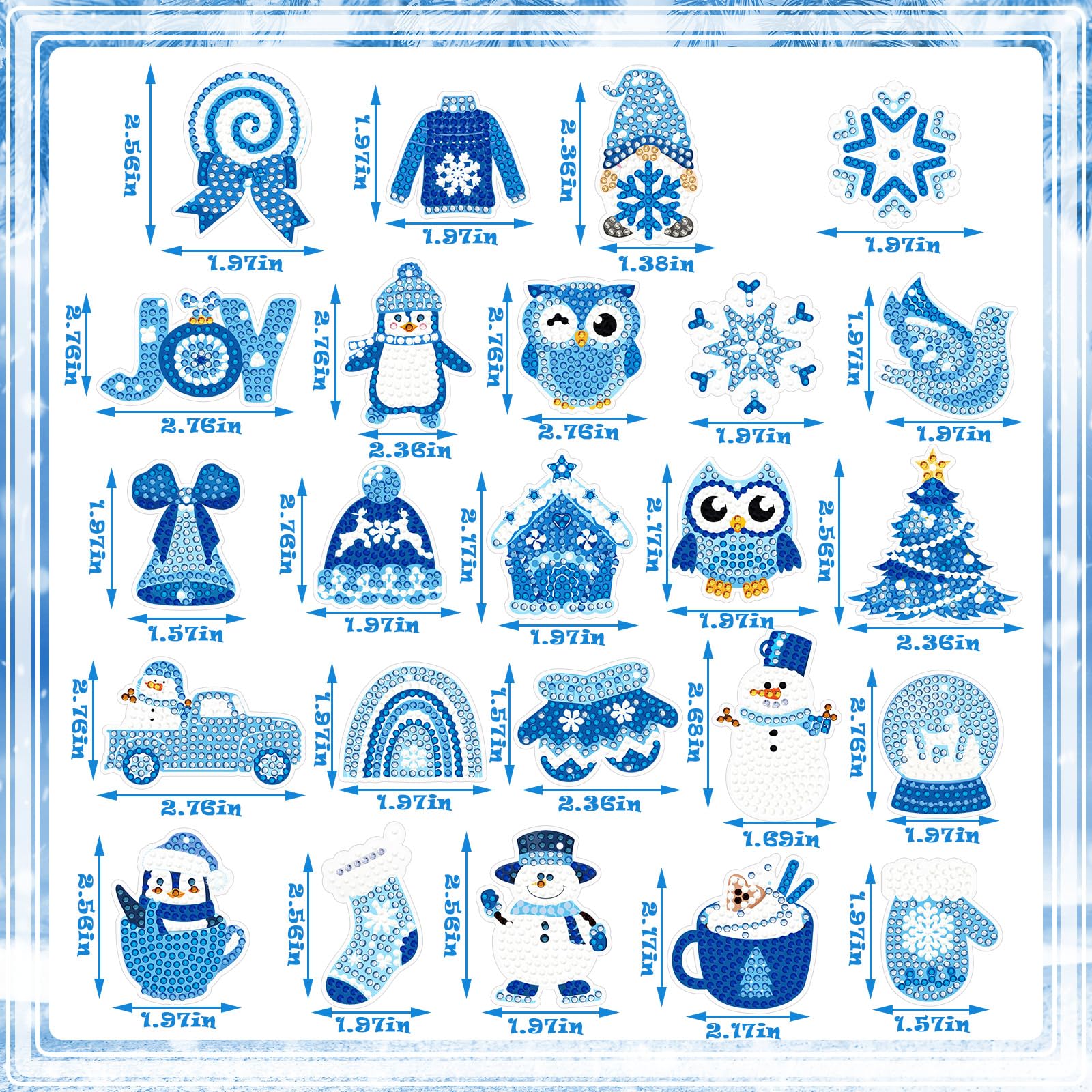 Remuuly 24 Pcs Winter Diamond Painting Keychain 5d Double Sided DIY Diamond Art Keychains Snowflake Snowmen Owl Diamond Painting Ornaments Full Diamond Painting for Valentine's Day Gift Holiday Decor