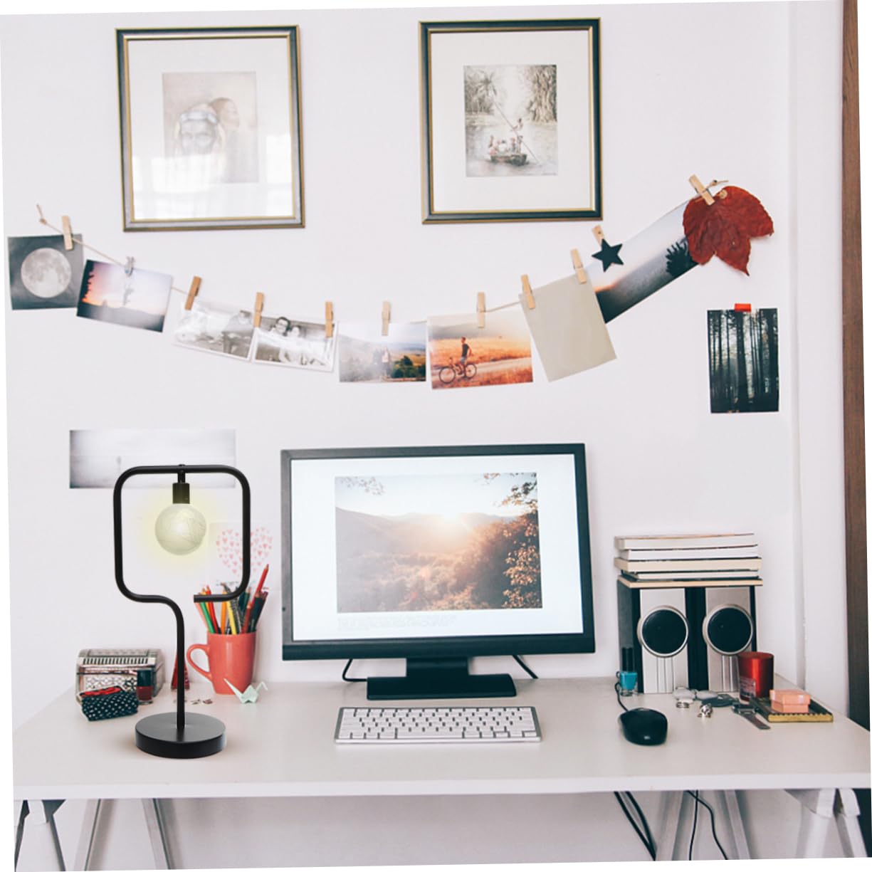 DOITOOL Sturdy Iron Base Led Desk Lamp Battery-Powered Table Lamp for Bedroom Study Decorative