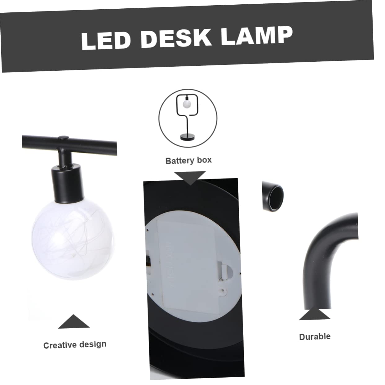 DOITOOL Sturdy Iron Base Led Desk Lamp Battery-Powered Table Lamp for Bedroom Study Decorative