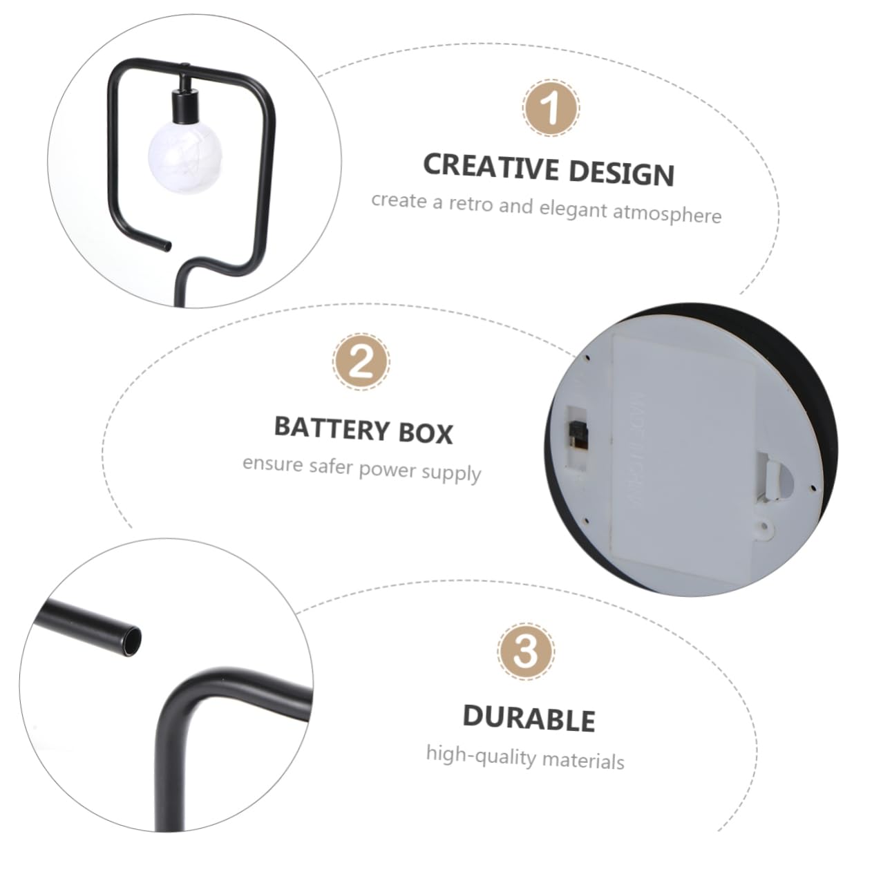 DOITOOL Sturdy Iron Base Led Desk Lamp Battery-Powered Table Lamp for Bedroom Study Decorative