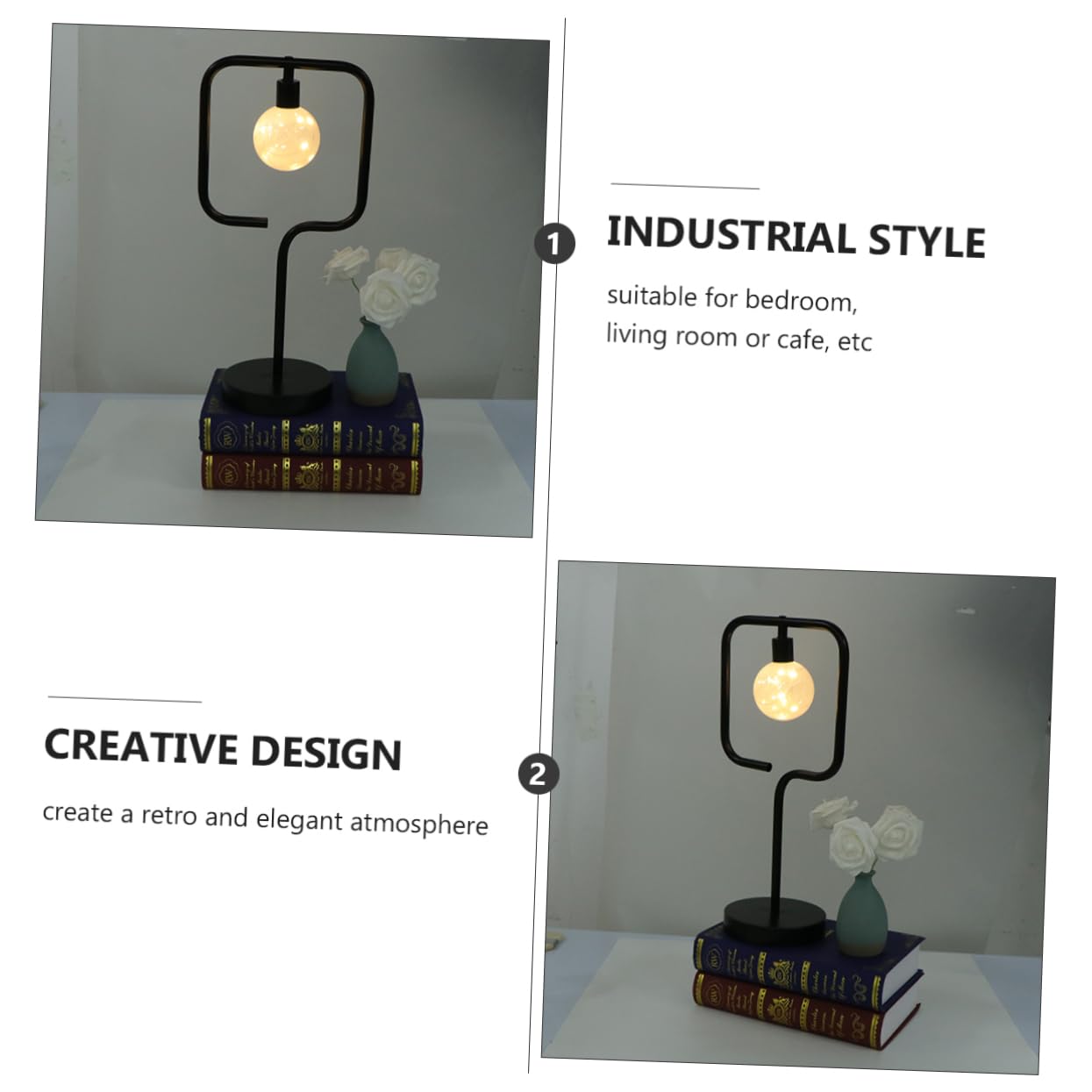 DOITOOL Sturdy Iron Base Led Desk Lamp Battery-Powered Table Lamp for Bedroom Study Decorative