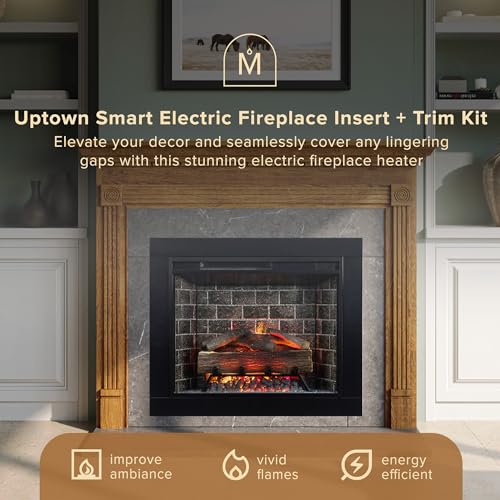 Modern Ember Uptown - Smart Home Electric Fireplace Insert + Trim, 28β Electric Heater Heats up to 1,000 sq. ft., Wall Fireplace Electric with Remote Control for Heat Settings and Flame Colors