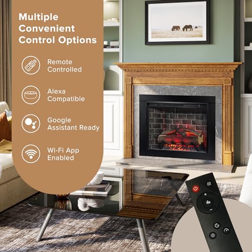 Modern Ember Uptown - Smart Home Electric Fireplace Insert + Trim, 28β Electric Heater Heats up to 1,000 sq. ft., Wall Fireplace Electric with Remote Control for Heat Settings and Flame Colors