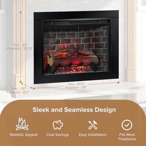 Modern Ember Uptown - Smart Home Electric Fireplace Insert + Trim, 28β Electric Heater Heats up to 1,000 sq. ft., Wall Fireplace Electric with Remote Control for Heat Settings and Flame Colors
