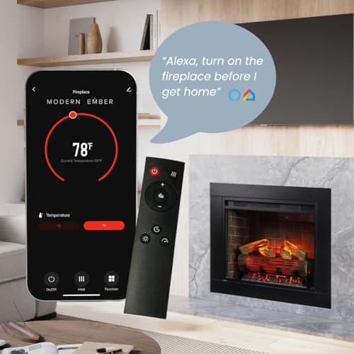 Modern Ember Uptown - Smart Home Electric Fireplace Insert + Trim, 28β Electric Heater Heats up to 1,000 sq. ft., Wall Fireplace Electric with Remote Control for Heat Settings and Flame Colors