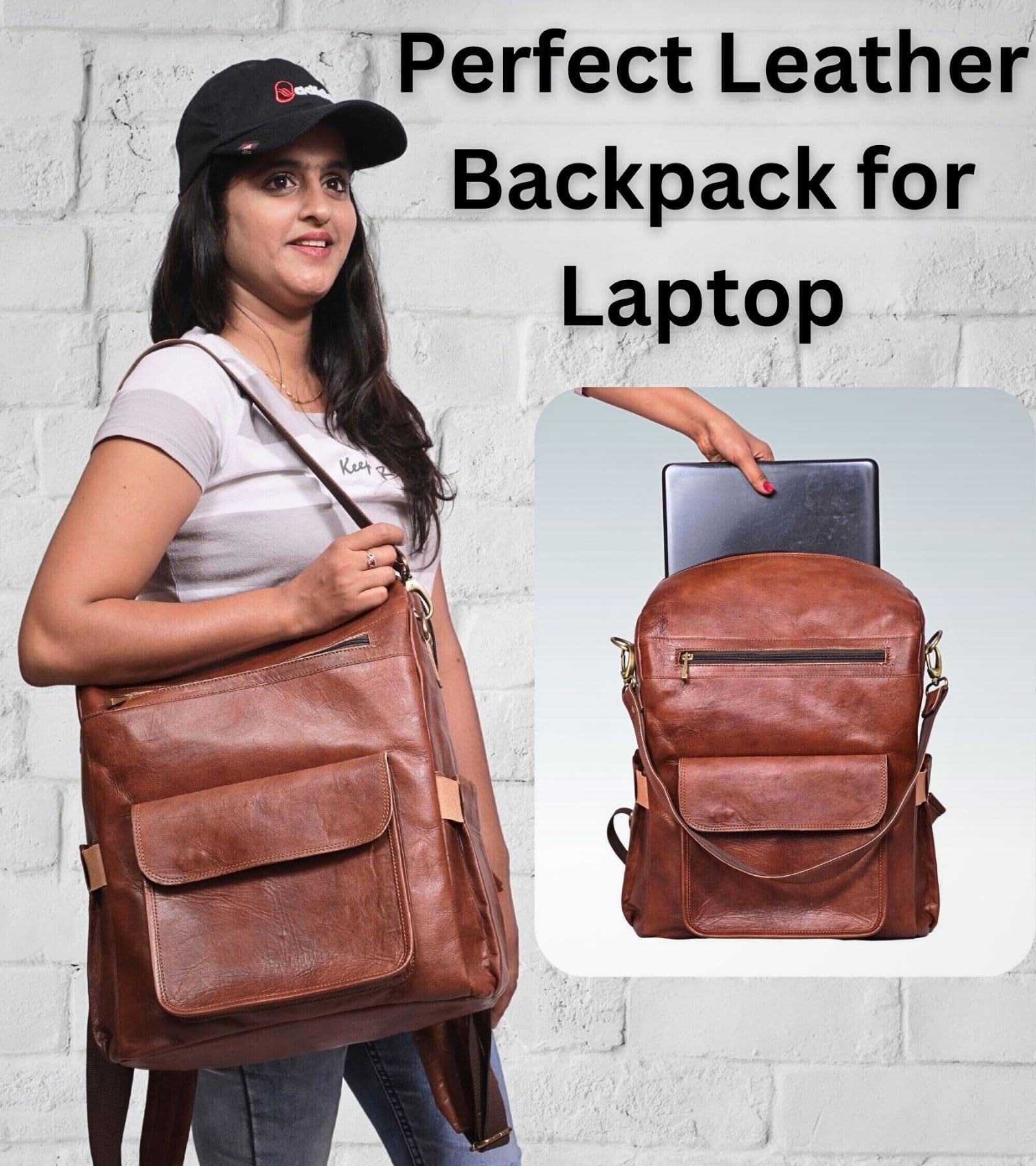 Genuine Leather Laptop Backpack for Women Designer Brown Leather Backpack Purse with 15.6-inch Laptop Computer Compartment Best for Work, Travel, and Daily Use