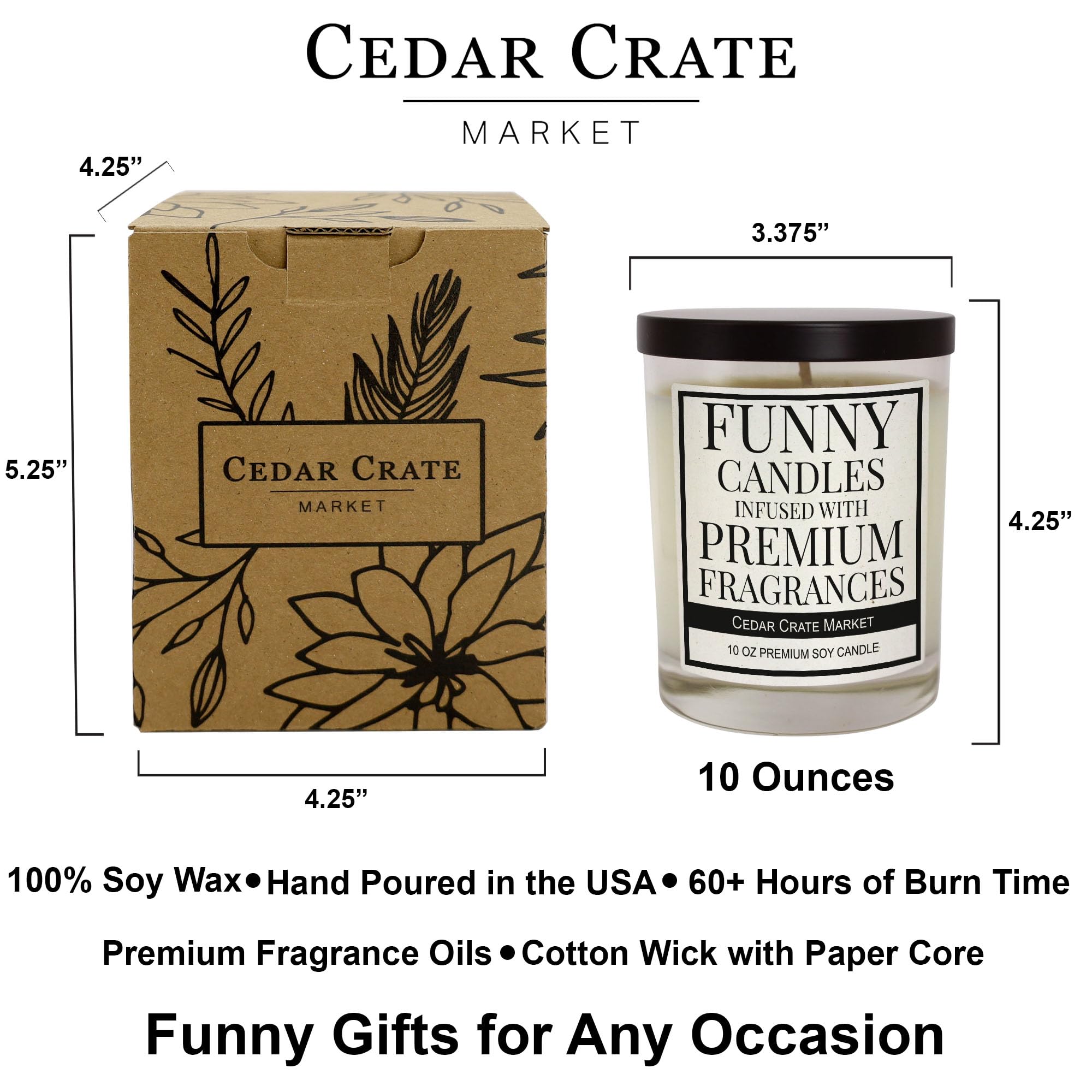 Cedar Crate Market - Happy Holidays! Christmas Candle - Warm Toasted Marshmallow, Vanilla and Fire Scented Soy Candles for Home | 13.5 oz Clear Jar, 55+ Hour Burn Time, Made in The USA