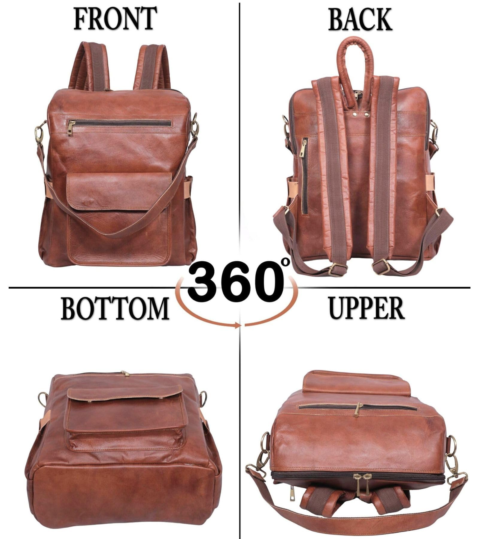 Genuine Leather Laptop Backpack for Women Designer Brown Leather Backpack Purse with 15.6-inch Laptop Computer Compartment Best for Work, Travel, and Daily Use