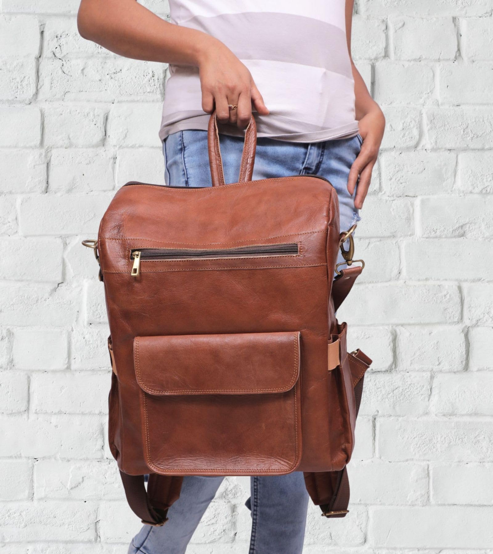 Genuine Leather Laptop Backpack for Women Designer Brown Leather Backpack Purse with 15.6-inch Laptop Computer Compartment Best for Work, Travel, and Daily Use