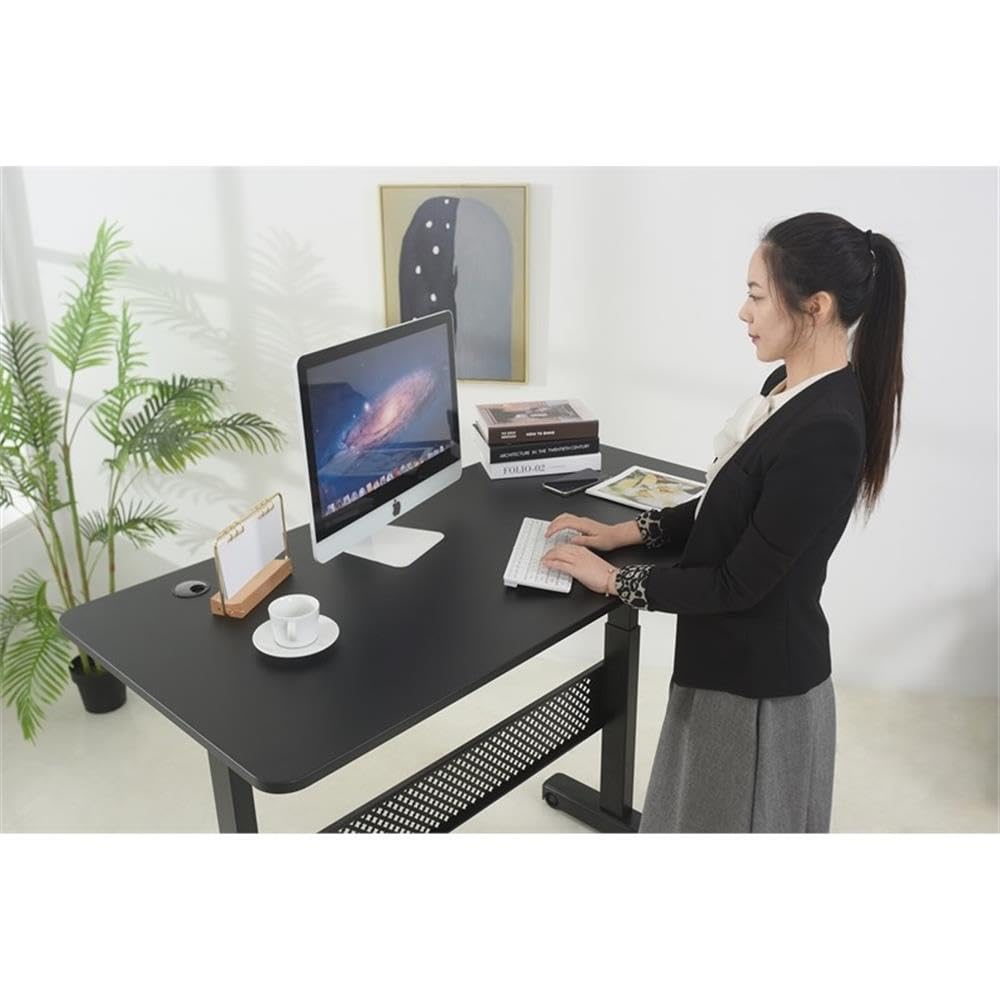 Pemberly Row 55" Modern Metal and Wood Pneumatic Height Adjustable Desk in Black