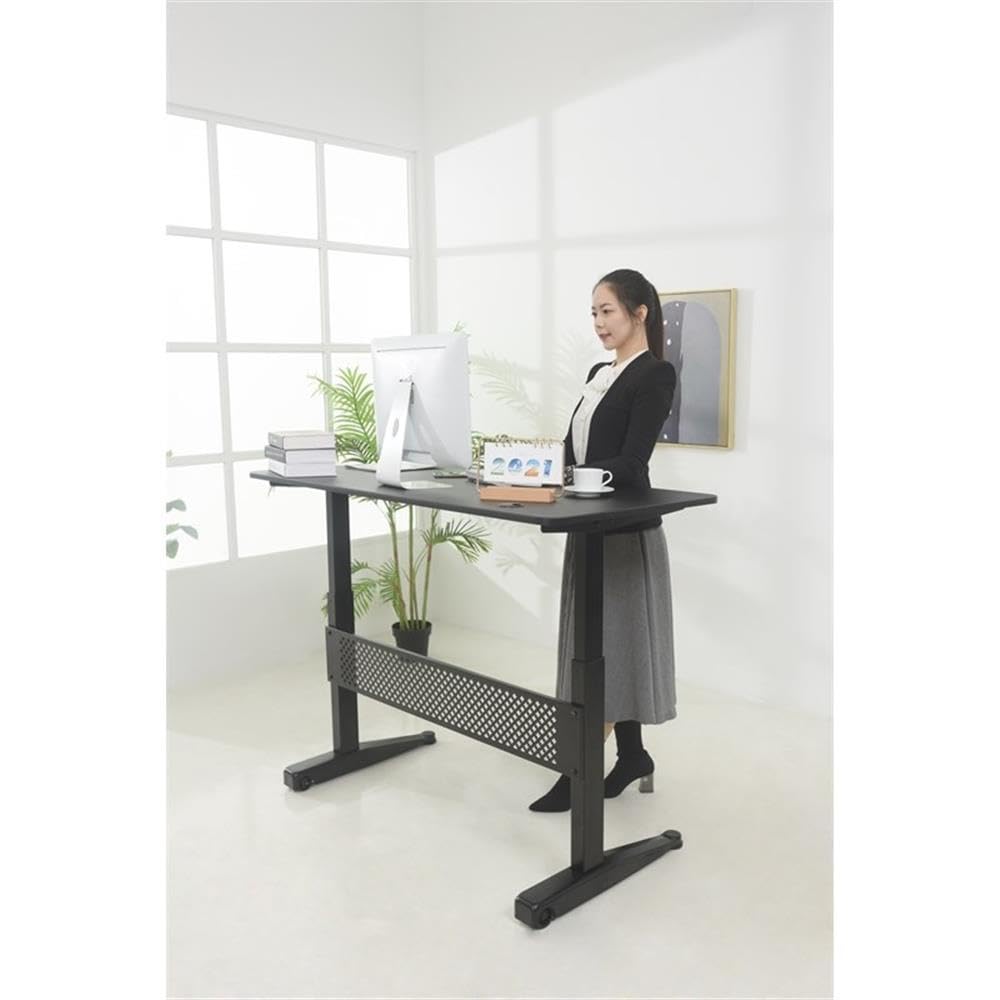 Pemberly Row 55" Modern Metal and Wood Pneumatic Height Adjustable Desk in Black