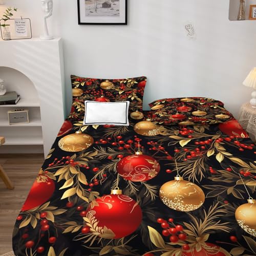 zcsm Christmas Balloon Sheets Full Size Sheet Sets - Xmas Holiday Bed Sheets, Soft Microfiber & Deep Pocket & Wrinkle Free Bedding Sheets & Pillowcases, 1 Fitted Sheet, 1 Flat Sheet, 2 Pillow Cases
