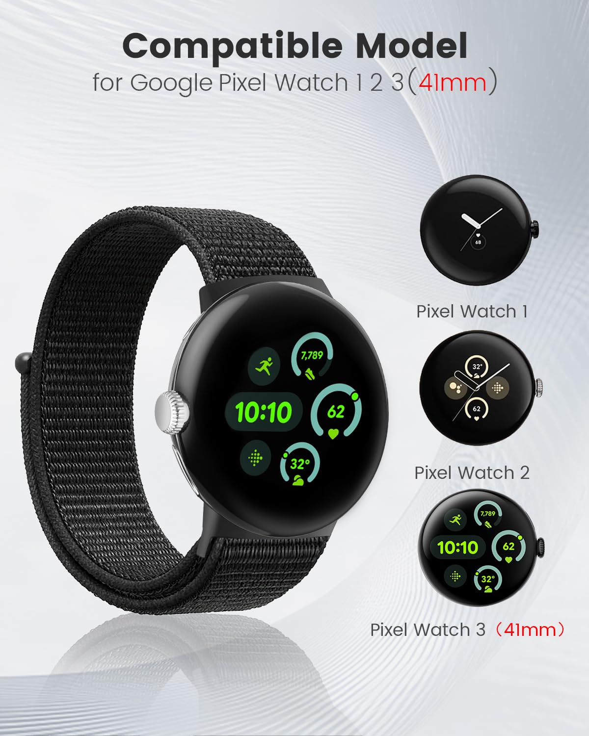 BlackPro Nylon Loop Compatible with Google Pixel Watch/Pixel Watch 2 Band with Upgraded Connector for Women Men, Adjustable Solo Loop Sport Straps Replacement band for Google Pixel Smartwatch