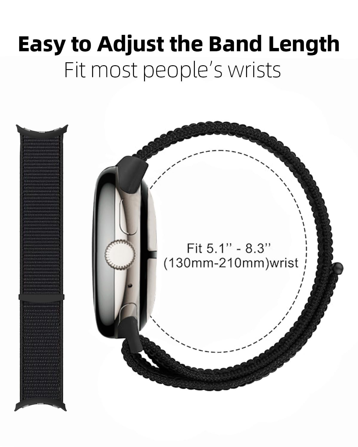 BlackPro Nylon Loop Compatible with Google Pixel Watch/Pixel Watch 2 Band with Upgraded Connector for Women Men, Adjustable Solo Loop Sport Straps Replacement band for Google Pixel Smartwatch