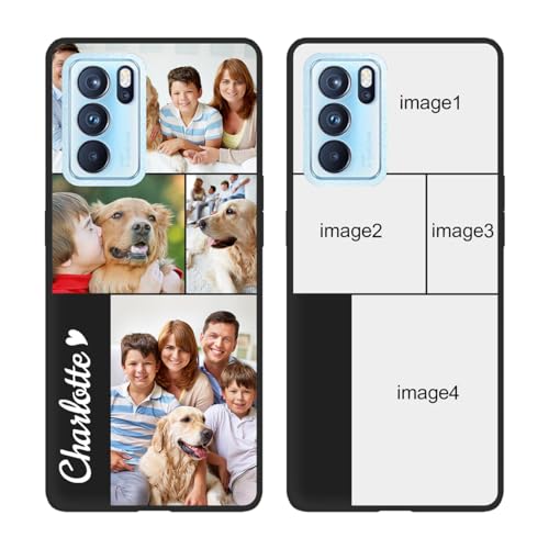 Styletify Custom Phone Case for Oppo Reno 6 Pro 5G,Multi-Picture Collages Personalized Photo Text Case Anti-Scratch Drop Proof Protective Cover Black Soft Candy Case Customized Gift Birthday Xmas J