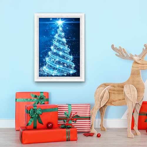 Clothmile Blue Christmas Tree Diamond Art Kit for Adults, Beginners, and Kids - Round Full Drill DIY Gem Art for Xmas Home Wall Decor