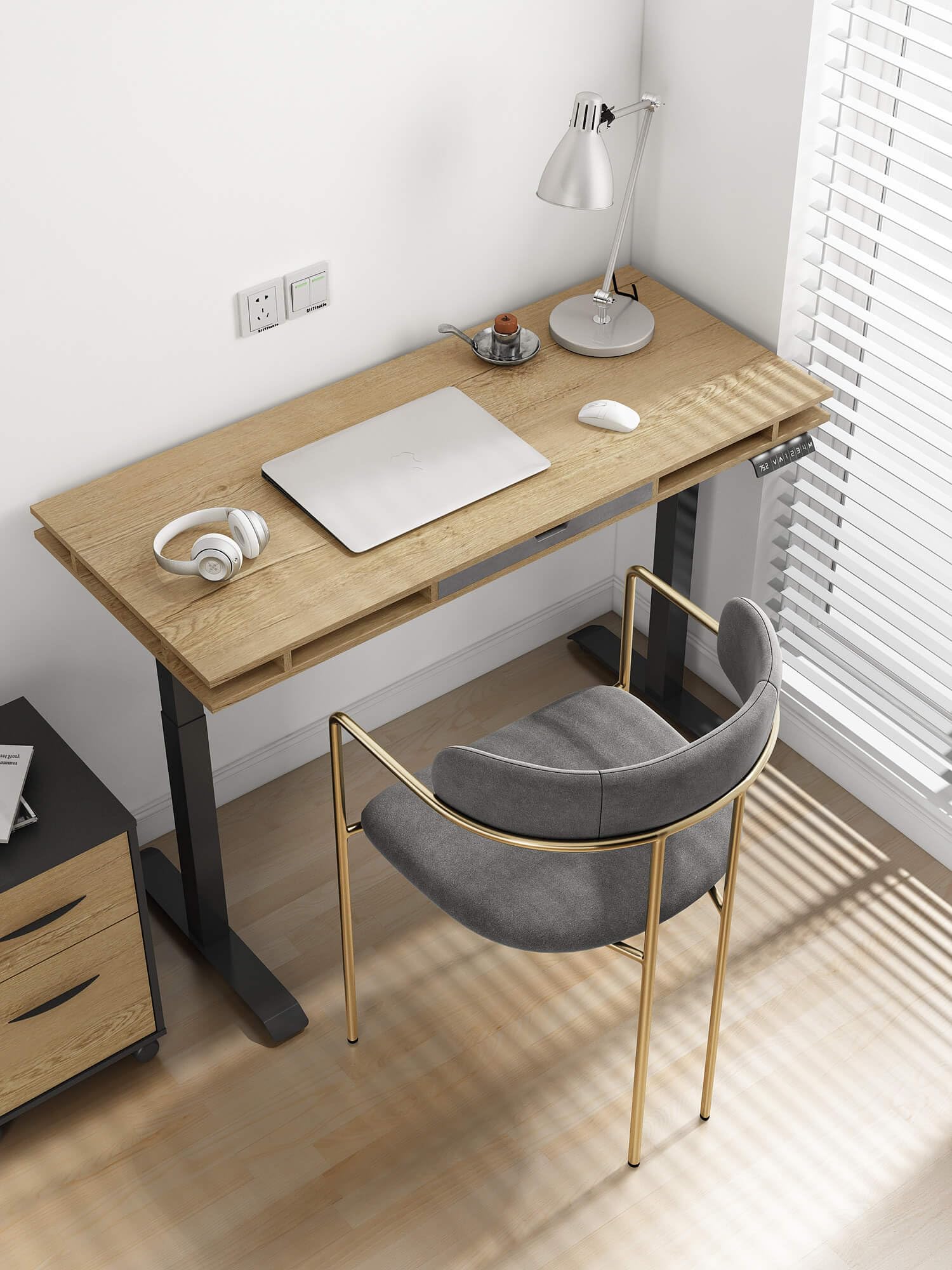 Height Adjustable Standing Desk Table with Drawer, Smart Desk Dual Motor Electric Standing Deak 55 x 24 inches Whole-Piece Desk Board Memory Controller Stand Up Desk for Home Office, Light Brown