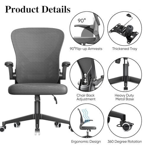 TJ HOMOFU Ergonomic Office Chair, Desk Chair,Home Office Swivel Task Chair with Adjustable Height, Lumbar Support and Backrest 90-120 Adjustable Computer Executive Desk Chair,Black