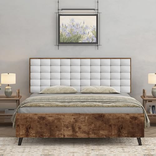 CHABUILDREARK Full Bed Frame, Wood Full Size Platform Bed Frame with Headboard, Metal Slats Support/Linen Fabric/Soft Upholstered Headboard/No Box Spring Needed/Easy Assembly