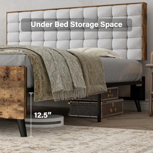 CHABUILDREARK Full Bed Frame, Wood Full Size Platform Bed Frame with Headboard, Metal Slats Support/Linen Fabric/Soft Upholstered Headboard/No Box Spring Needed/Easy Assembly