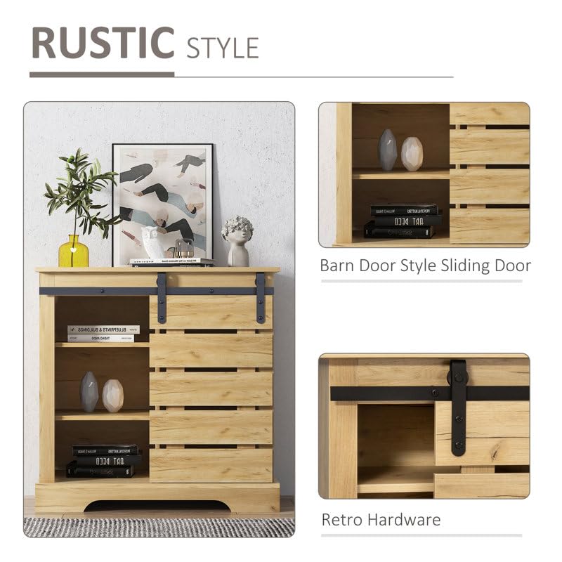 IULULU Buffet Cabinet, Wooden Accent Sideboard with Sliding Barn Door and Interior Shelves for Hallway, Kitchen, Living Room, Bedroom Table, Natural