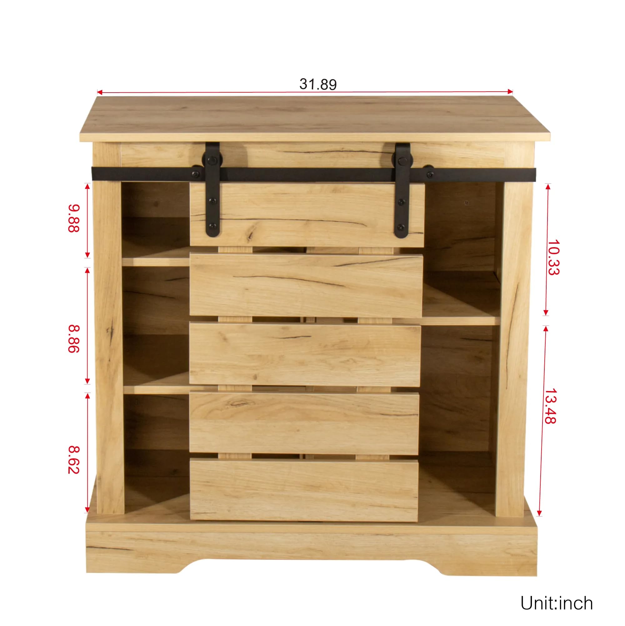 IULULU Buffet Cabinet, Wooden Accent Sideboard with Sliding Barn Door and Interior Shelves for Hallway, Kitchen, Living Room, Bedroom Table, Natural
