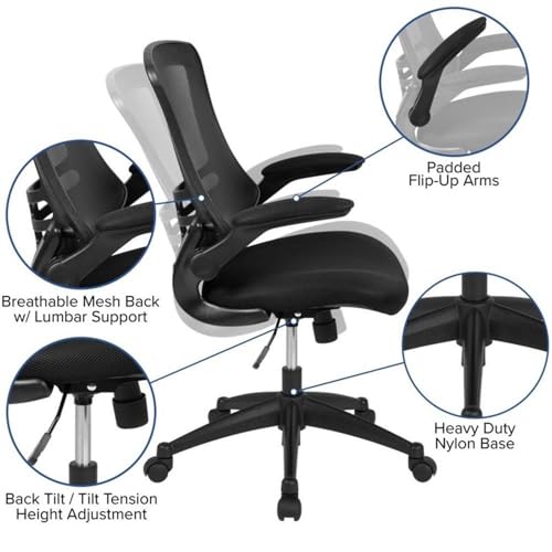 Pemberly Row Contemporary Mid-Back Mesh Office Chair in Black