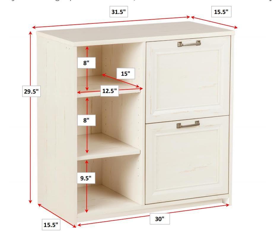 AGHDECO 32" Lateral Filing Cabinet, Large Wood Printer Stand with 2 File Drawers and 3 Shelves, Filing Cabinet with Open Storage Shelves and Organization for Home Office, Antique White