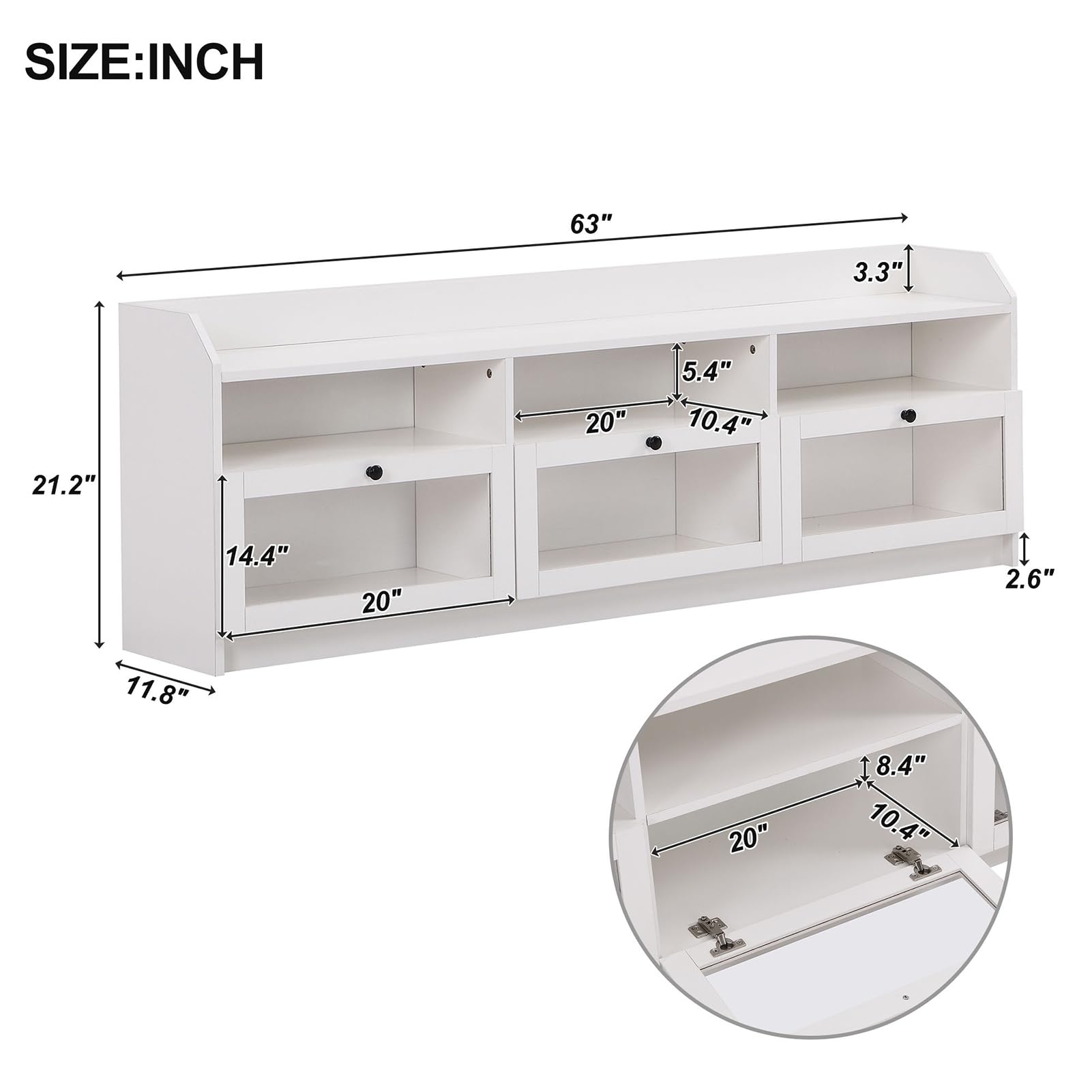 Modern Chic Elegant Entertainment Wall Unit with Tall Cabinets, Multifunctional TV Stand Set for TVs Up to 70", Television Stand with Acrylic Board Door, for Living Room, White