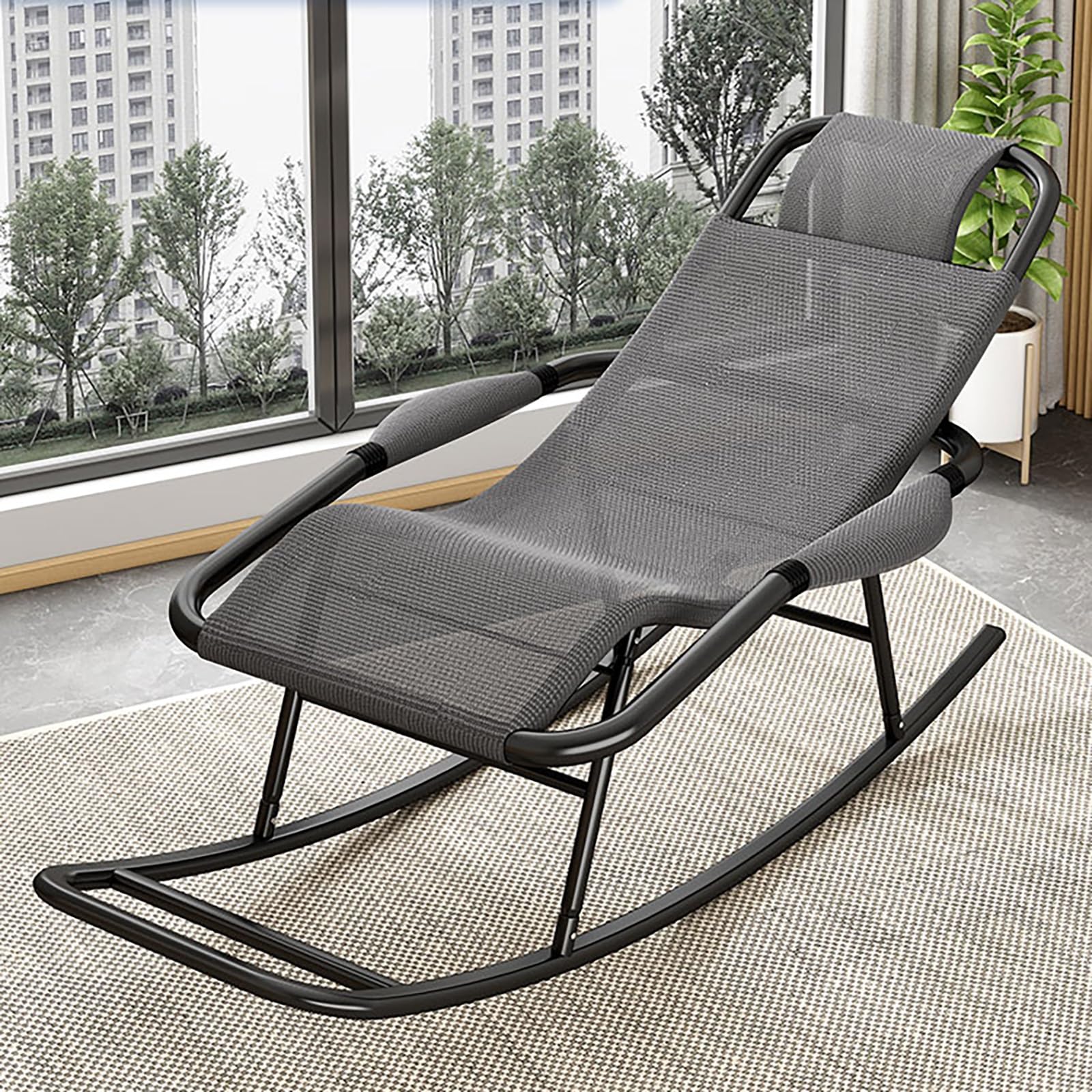 Rattan Chairs Rocking Chair Outdoor Rocker Oversized Rocker, Padded Cushion Comfy Patio Chairs Camping Chairs With Steel Frame For Patio, Backyard, Balcony, Porch, 150KG Weight Capacity ( Color : D )