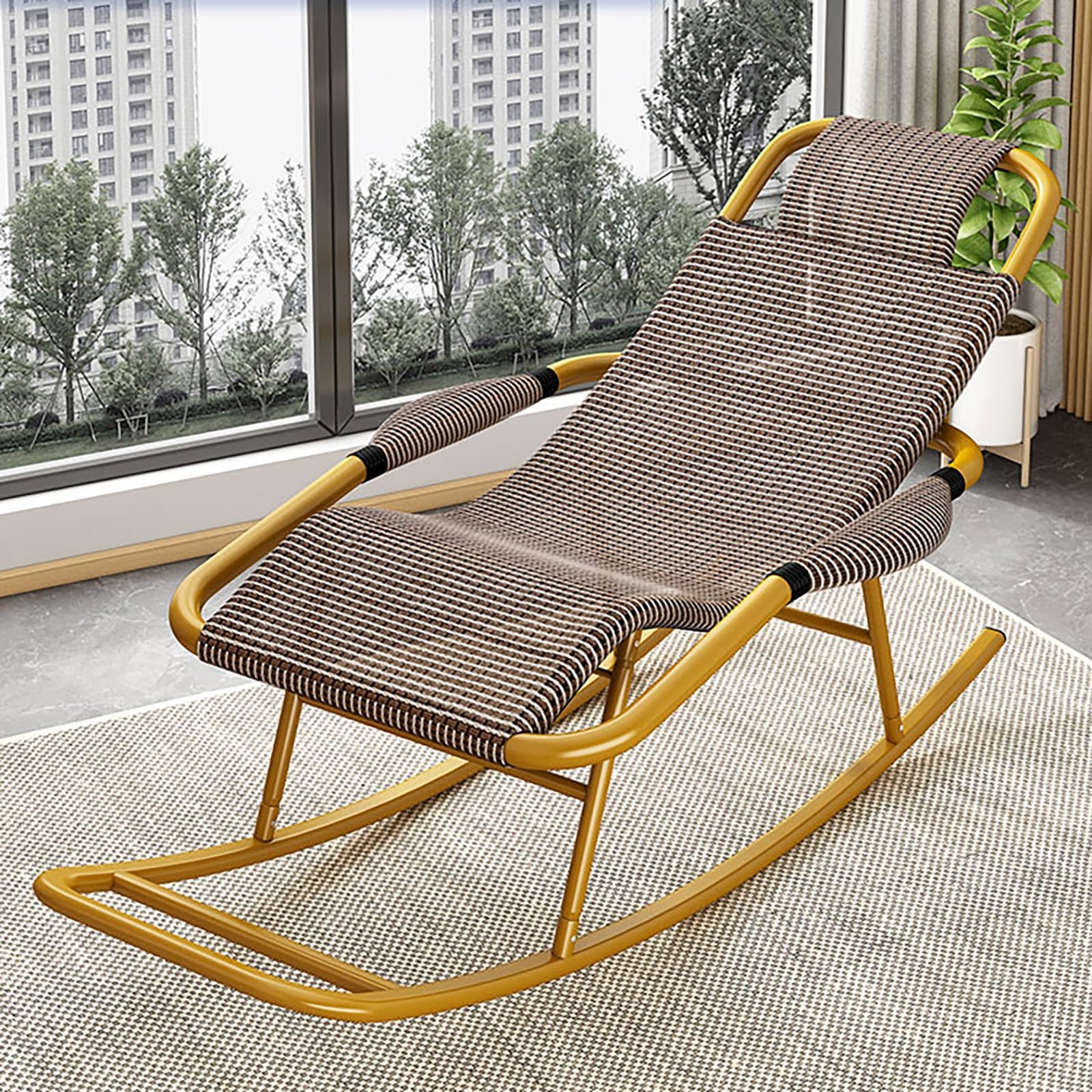 Rattan Chairs Rocking Chair Outdoor Rocker Oversized Rocker, Padded Cushion Comfy Patio Chairs Camping Chairs With Steel Frame For Patio, Backyard, Balcony, Porch, 150KG Weight Capacity ( Color : H )