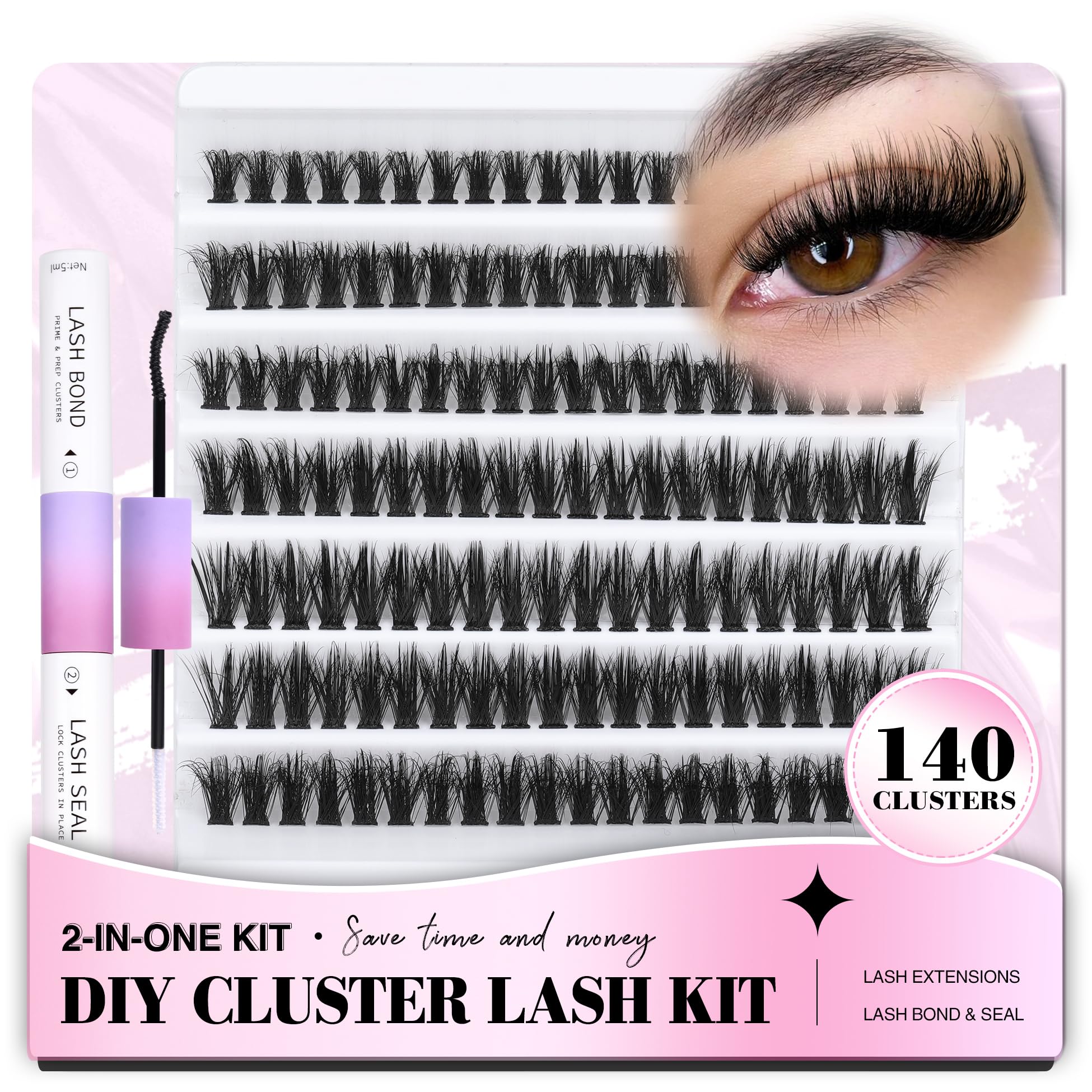ALICE Lash Extension Kit 140PCS Individual Lashes Kit Fluffy Wispy Lash Clusters DIY Eyelash Extensions with Lash Bond and Seal Strong Hold 10-16MM