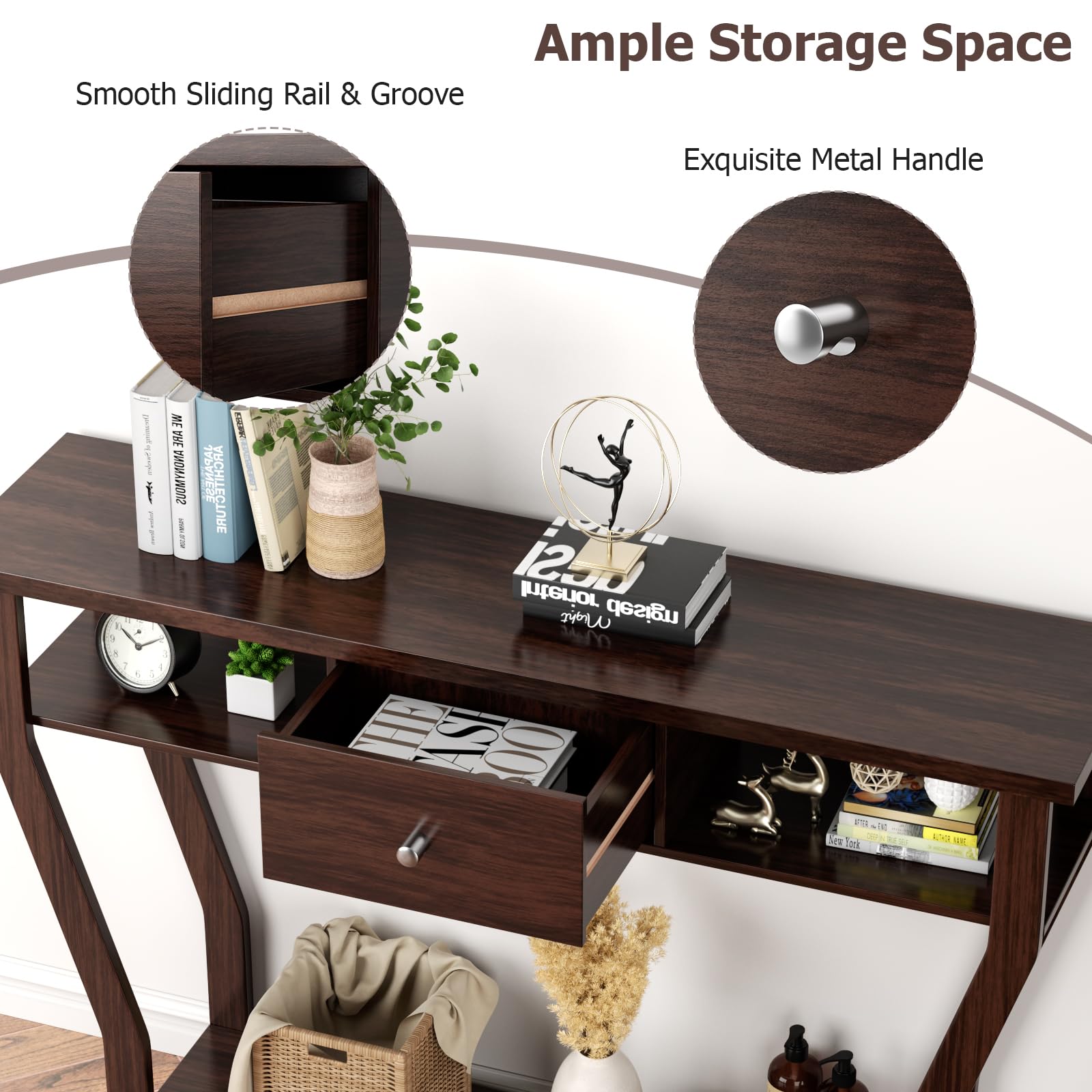 KOTEK 47'' Console Table with Storage Drawer and Shelves, Narrow Sofa Table, Accent Foyer Table, Entryway Table for Hallway, Living Room, Easy Assembly (Coffee)