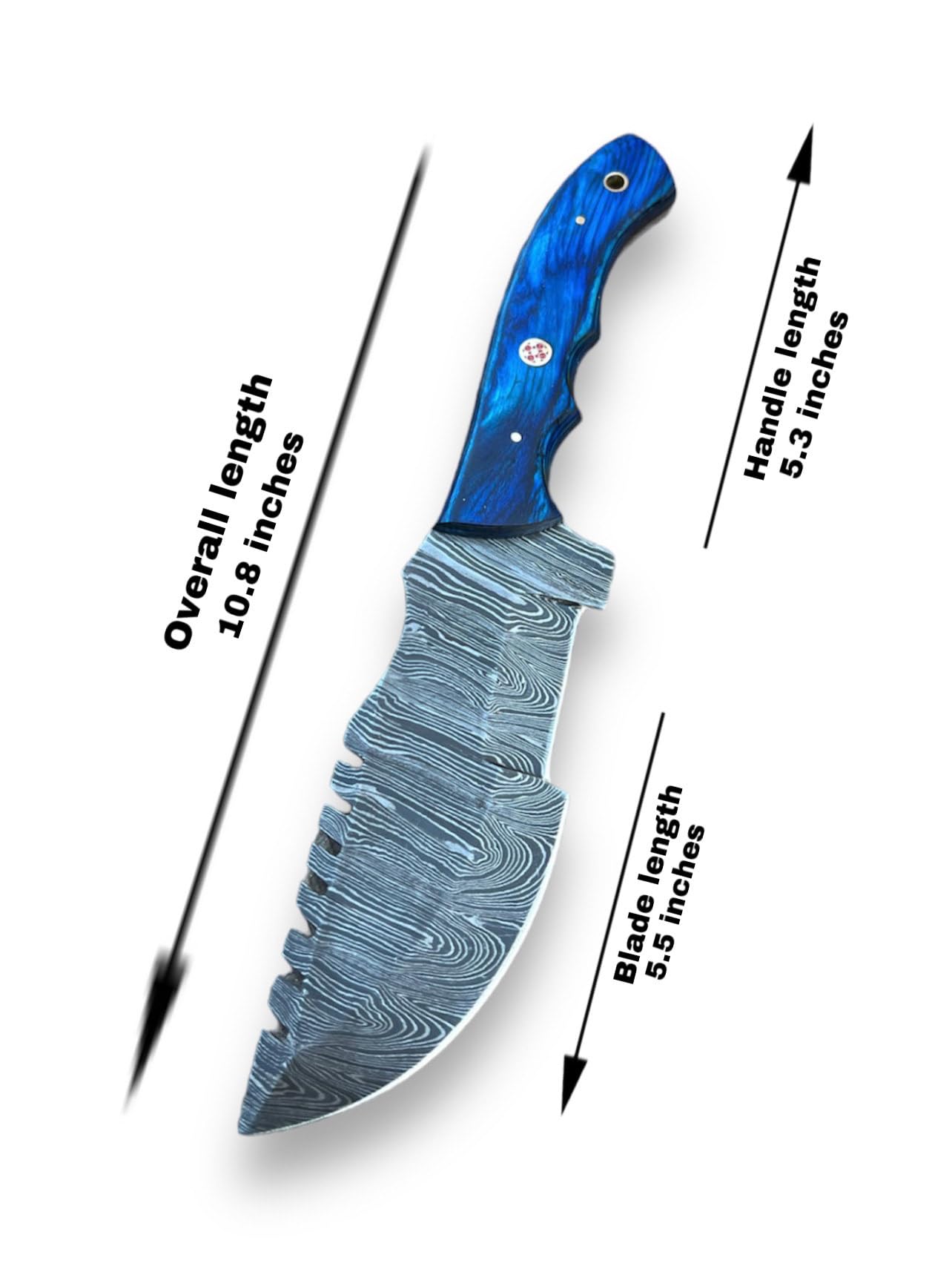 Handmade Hunting Damascus steel Hunting Knife with Genuine Leather Sheath | 10'’ EDC Knife for Men | Fixed Blade Outdoor Knife with Blue Pakka Wood Handle | Damascus Razor Sharp Blade 5212-Blue