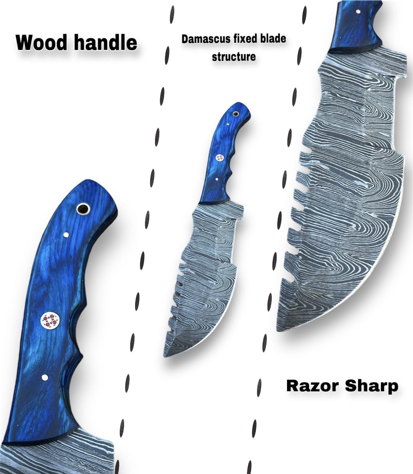 Handmade Hunting Damascus steel Hunting Knife with Genuine Leather Sheath | 10'’ EDC Knife for Men | Fixed Blade Outdoor Knife with Blue Pakka Wood Handle | Damascus Razor Sharp Blade 5212-Blue