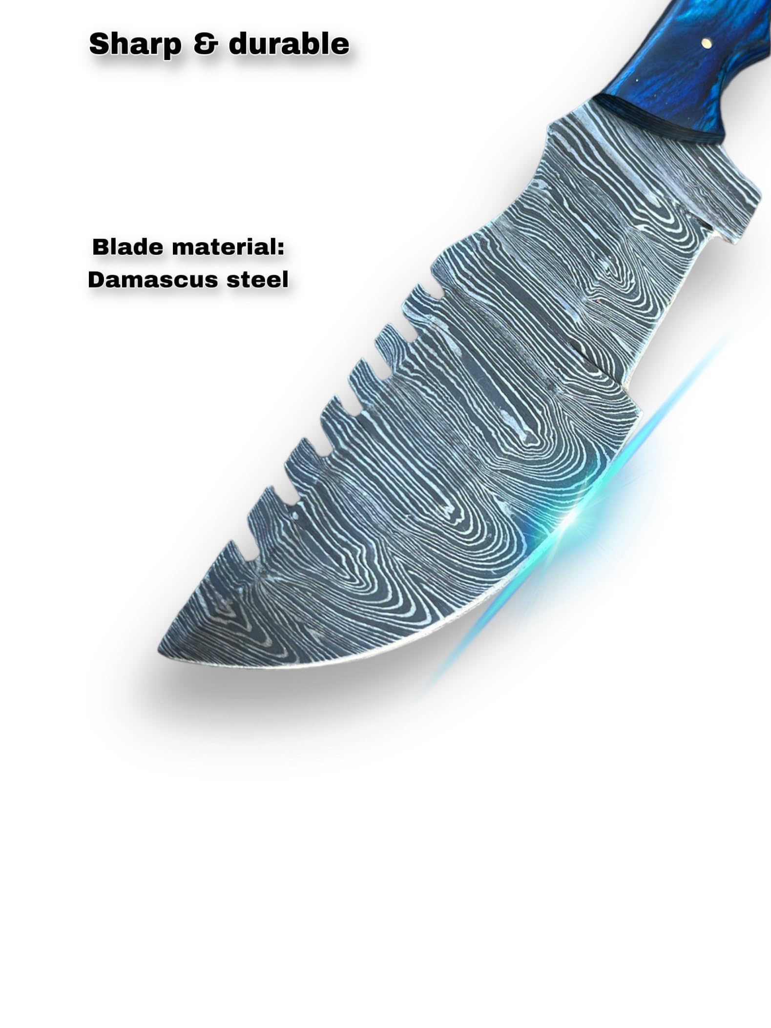Handmade Hunting Damascus steel Hunting Knife with Genuine Leather Sheath | 10'’ EDC Knife for Men | Fixed Blade Outdoor Knife with Blue Pakka Wood Handle | Damascus Razor Sharp Blade 5212-Blue