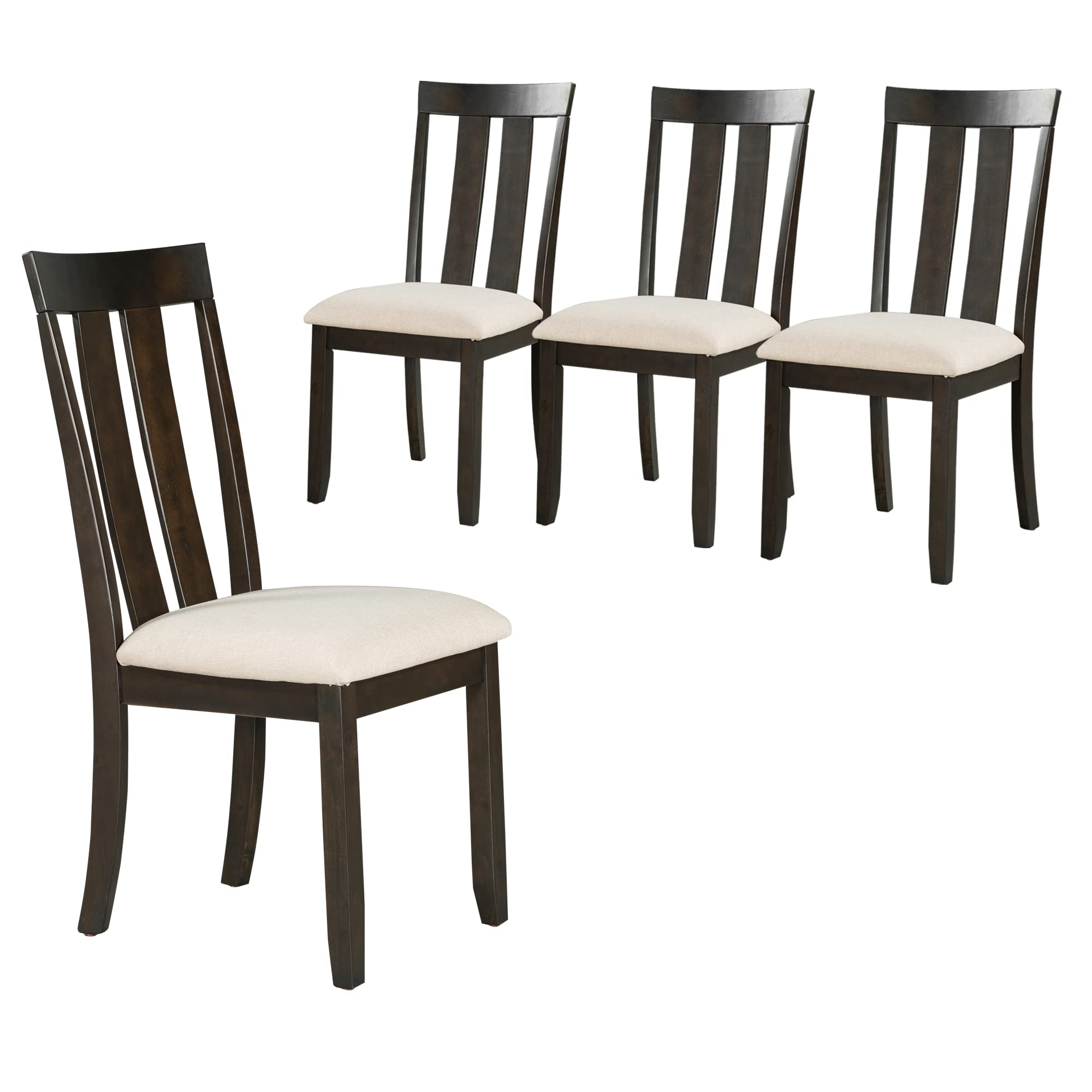 KoiHome Set of 4 Seat Cushions and Curved Back, Soft Fabric Chairs with Solid Wood Legs for Indoor Dining Room, Restaurant, Kitchen, Veneer Birch Finish (Espresso)