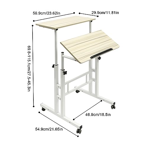 PaNeTnya Mobile Standing Desk,Adjustable Stand up Desk with Wheels,Portable Rolling Office Workstation Desk,Computer Desk Laptop Desk for Home Office Couch studyroom etc (Oak)