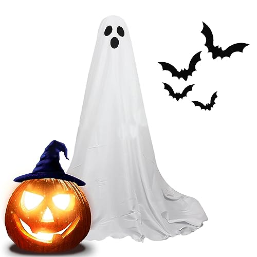 Large Lighted White Cloth Ghosts | Large Lighted Standing White Cloth Ghosts | Halloween Home Courtyard Lawn Party Decoration Halloween Outdoor Decoration | Halloween Light Up Decorations Outdoor