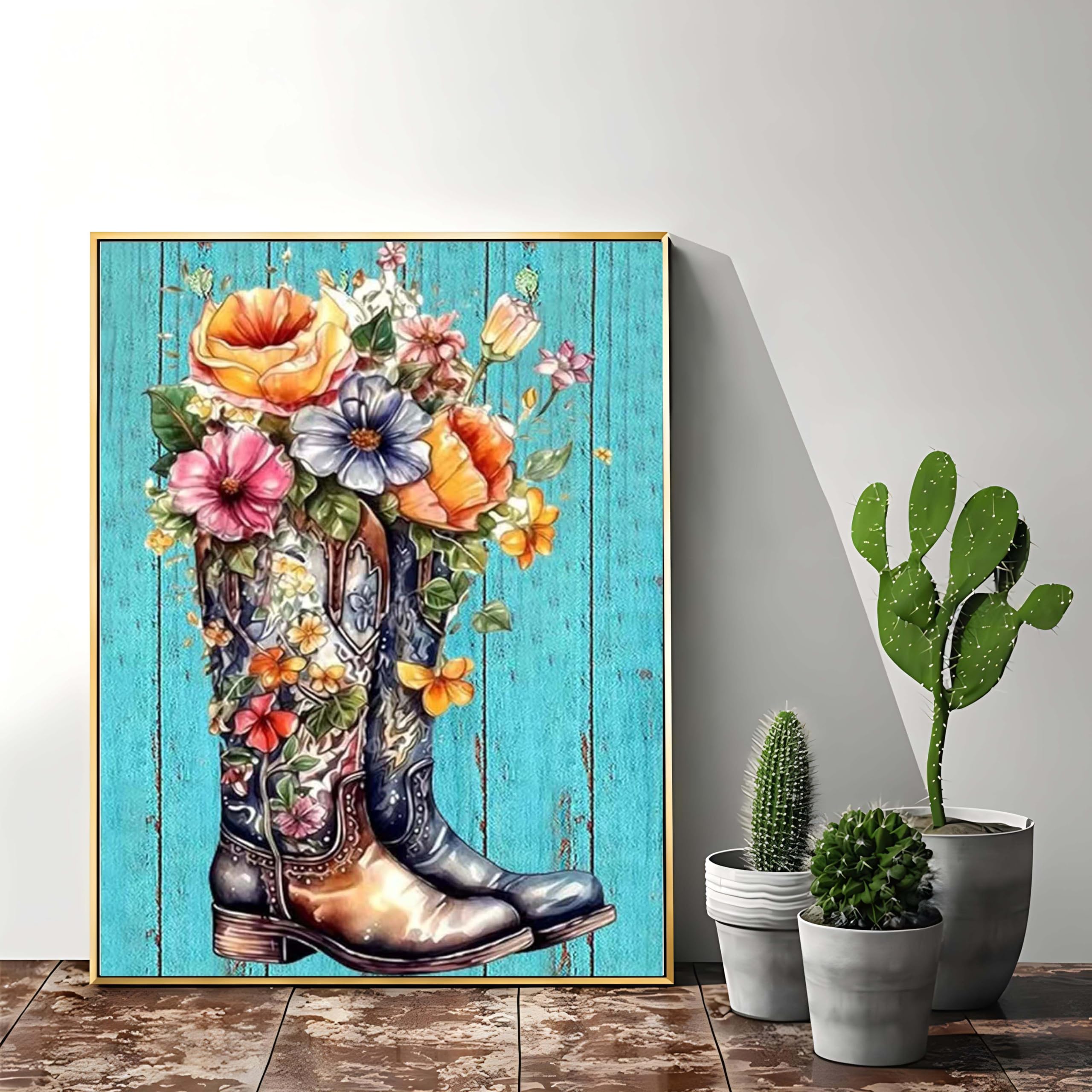 ZQEATRY Diamond Art Paintings Kits for Adults,DIY Boot Flower Diamond Art Kits for Adults Beginner, 5D Round Full Drill Diamond Dots Gem Art Crafts for Home Wall Decor 12x16inch