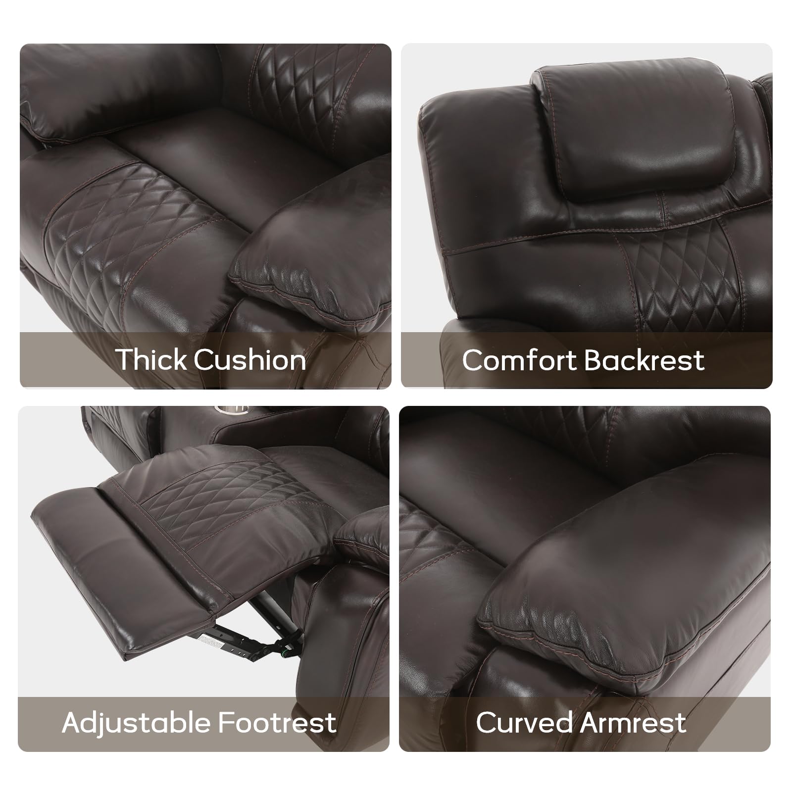EBELLO Genuine Leather Loveseat Manual Recliner with 3 Seat Recliner Sofa, Double Recliner Chair with Cup Holder, Hidden Storage, Reclining Sofa Couch Set for Living Room
