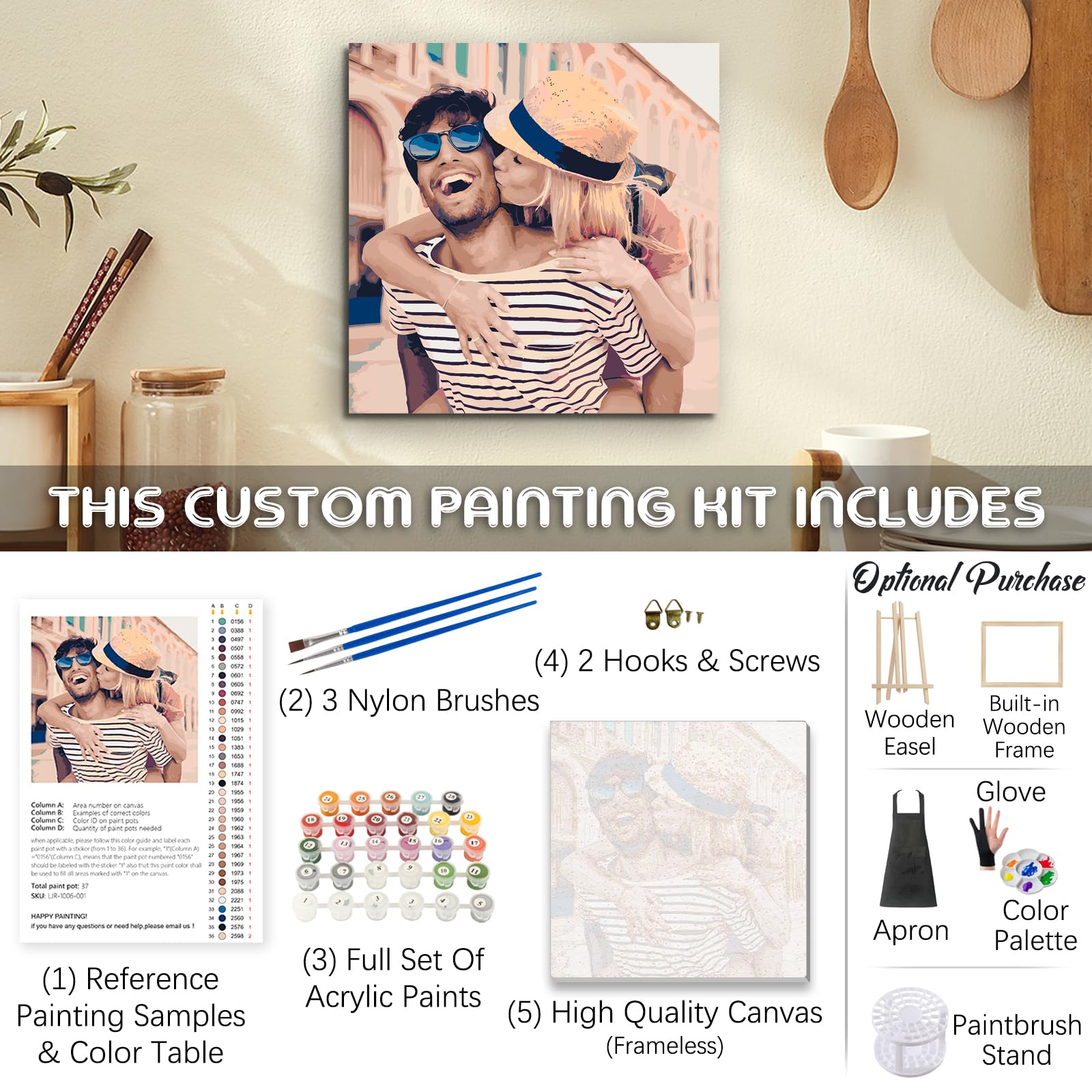 Dipopizt Personalized Paint by Numbers Kit for Adults Beginner, Customized DIY Oil Acrylic Painting by Number Kits Canvas, Custom Paintworks Artwork with Your Own Picture 12”L x 12”W