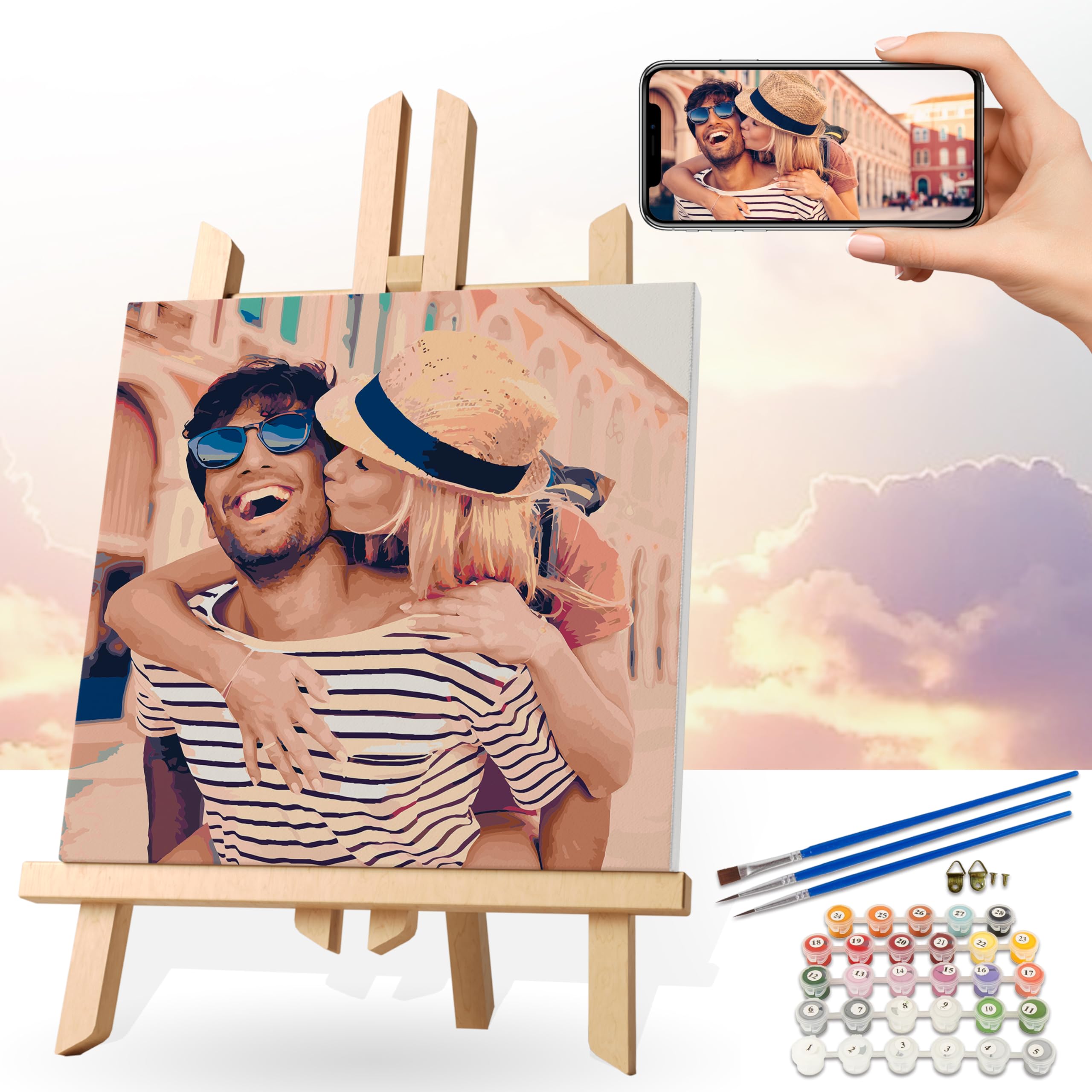 Dipopizt Personalized Paint by Numbers Kit for Adults Beginner, Customized DIY Oil Acrylic Painting by Number Kits Canvas, Custom Paintworks Artwork with Your Own Picture 12”L x 12”W