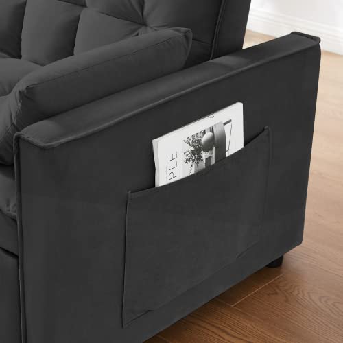akucvor 55" Pull Out Couch Bed Sleeper Sofa, 3 in 1 Convertible Sleeper Sofa Bed, Lounge Loveseat Futon Sofa with Reclining Backrest, Toss Pillows, Pockets, Black