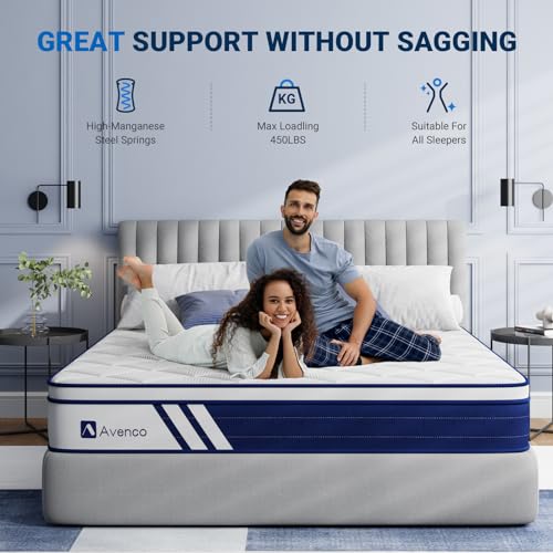 Avenco Full Mattress in a Box, 10 Inch Full Size Hybrid Mattress with Memory Foam for Pressure Relief, Individual Pocket Spring for Support, Medium Firm Full Bed Mattresses CertiPUR-US Certified