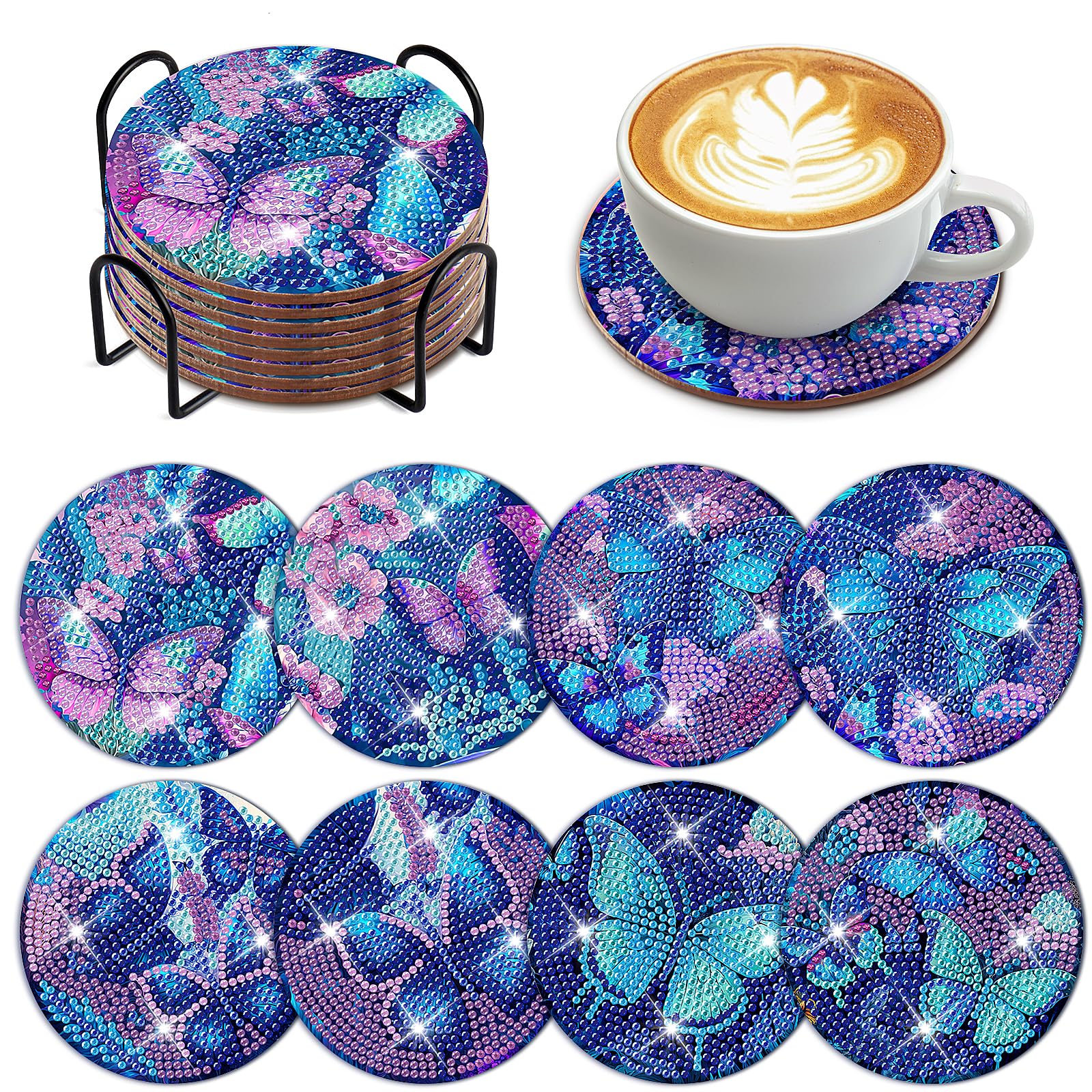 8 Pcs Christmas Christian Bible Verse Diamond Art Coasters Kits with Holder Bible Word Diamond Art Coaster with Cork Bases for Adults Diamond Kits Supplies for Holiday Present