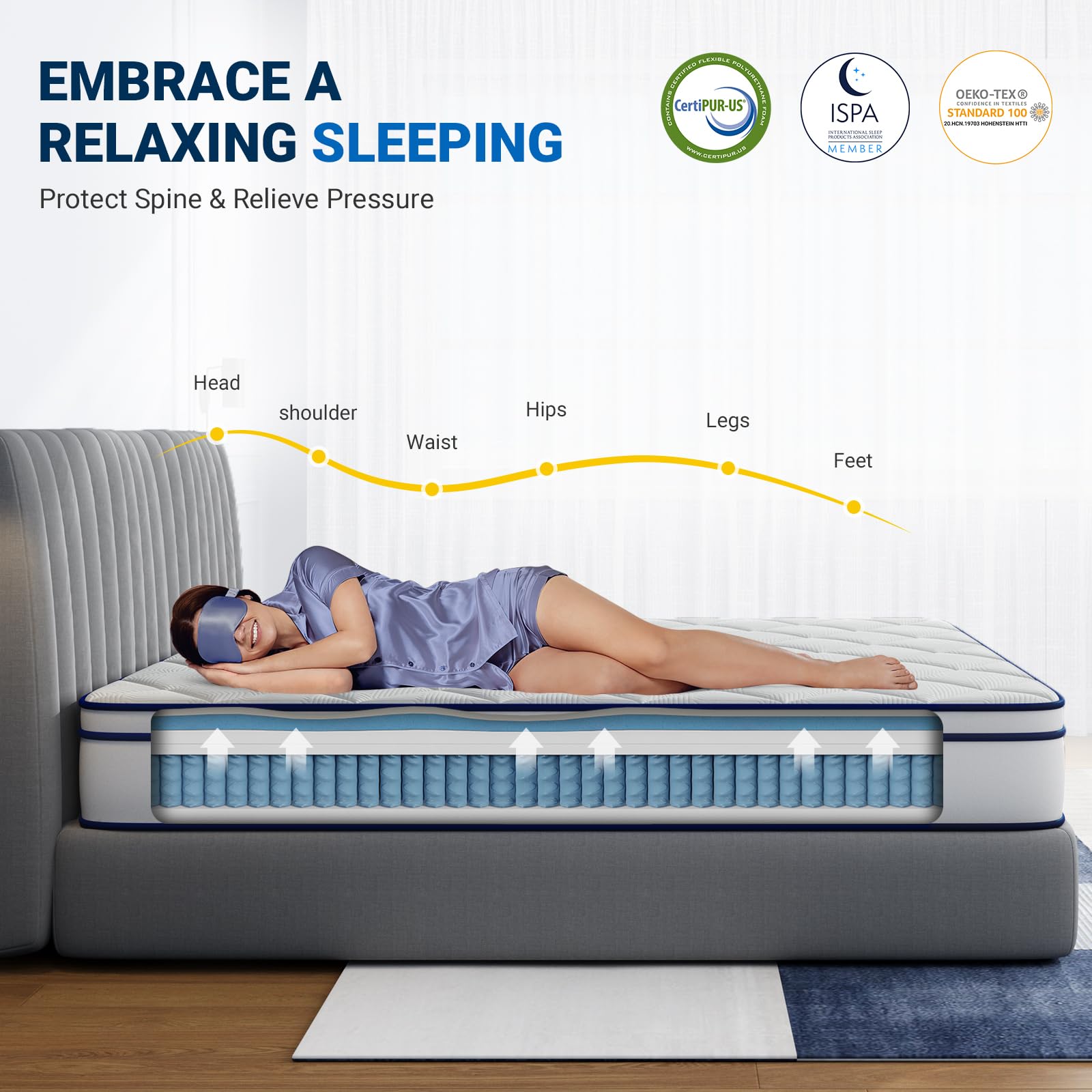 Avenco Queen Size Mattress, 10 Inch Hybrid Queen Mattress in a Box with Memory Foam & Pocket Coils, Medium Firm Queen Bed Mattresses CertiPUR-US Certified & 10 Year Warranty